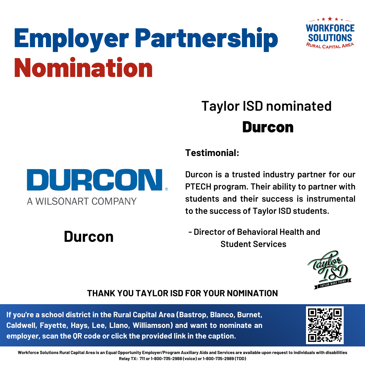 Taylor ISD Honors Durcon's P-TECH Partnership